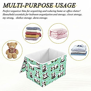 Kigai Panda and Bamboo Storage Basket with Lid,Collapsible Storage Box Fabric Storage Bin for Closet,Office,Bedroom,Nursery