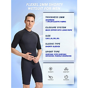 Shorty Wetsuit Men,2mm Neoprene Short Sleeves Wet Suits Back Zip, 1.5mm Shorty Surf Suit Keep Warm in Cold Water for Snorkeling Kayaking Boarding(Dark Blue 2mm,XX-Large)