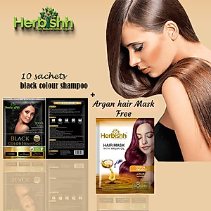 Herbishh Hair Color Shampoo Pouch/Sachte Combo Pack of Two for Gray Hair (Black) With Moroccan Argan Hair Shampoo + Hair Conditioner Kit