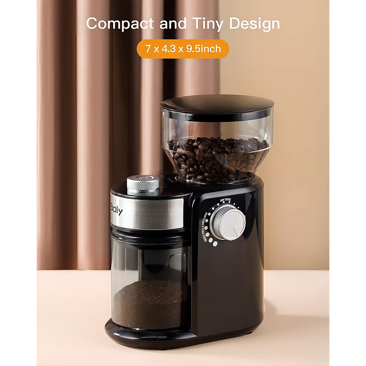 Electric Adjustable Mill Coffee Bean Grinder with 18 Grind Settings for Espresso, Drip and French Press, Black