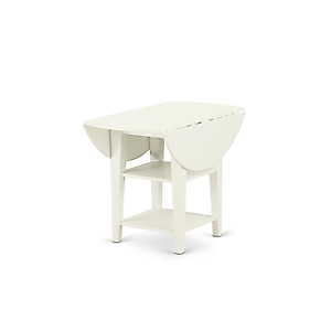 East West Furniture SUBO5-LWH-LC 5 Piece Dining Set Includes a Round Dining Table with Dropleaf & Shelves and 4 Faux Leather Kitchen Room Chairs, 42x42 Inch, Linen White