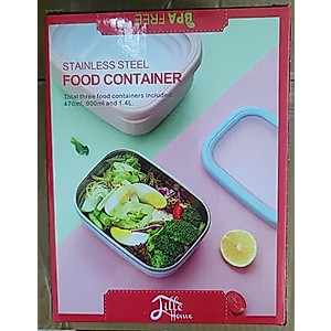 Lille Home Leak Proof Steel Food Containers - Snack Stainless Steel Containers - Ideal for Educational Settings & Daycare - Nesting Trio with Silicone Lids - 47oz+30oz+16oz - Dark Blue