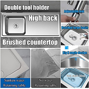 SEYFI Kitchen Sinks Outdoor Free Standing,Bowl,with Drainboard, U-Tility Prep Station Sink, Laundry Tub, Free Standing Stainless for Commercial Restaurant/Left - Hot and Cold/Left - Hot and Cold/120C