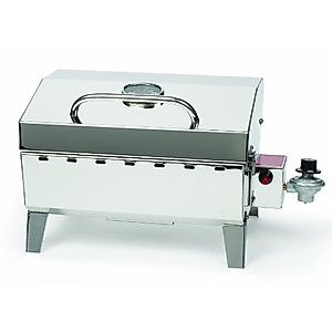 Camco Grill-Stow N Go 125 Portable Propane Gas Grill with Push Button Igniter, Temperature Gauge, and Storage Bag for RV, Tailgating, and Camping