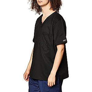 Cherokee Men's V-Neck Scrub Top, Traditional Fit with Double Chest Pocket and Side Vents 4743, L, Black