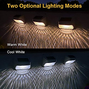 Permanent On All Night Solar Outdoor Lights 6 Pack, 2 Lighting Modes, Warm White/Cool White, IP65 Waterproof, Decorative Lighting for Fence Deck Garden Yard Stair Patio Post Pathway Steps(White02)