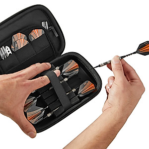 Casemaster Sentinel 6 Dart Case, Holds Extra Accessories, Tips, Shafts and Flights, Compatible with Steel Tip and Soft Tip Darts, Impact & Water Resistant Tactech Shell, Black Zipper