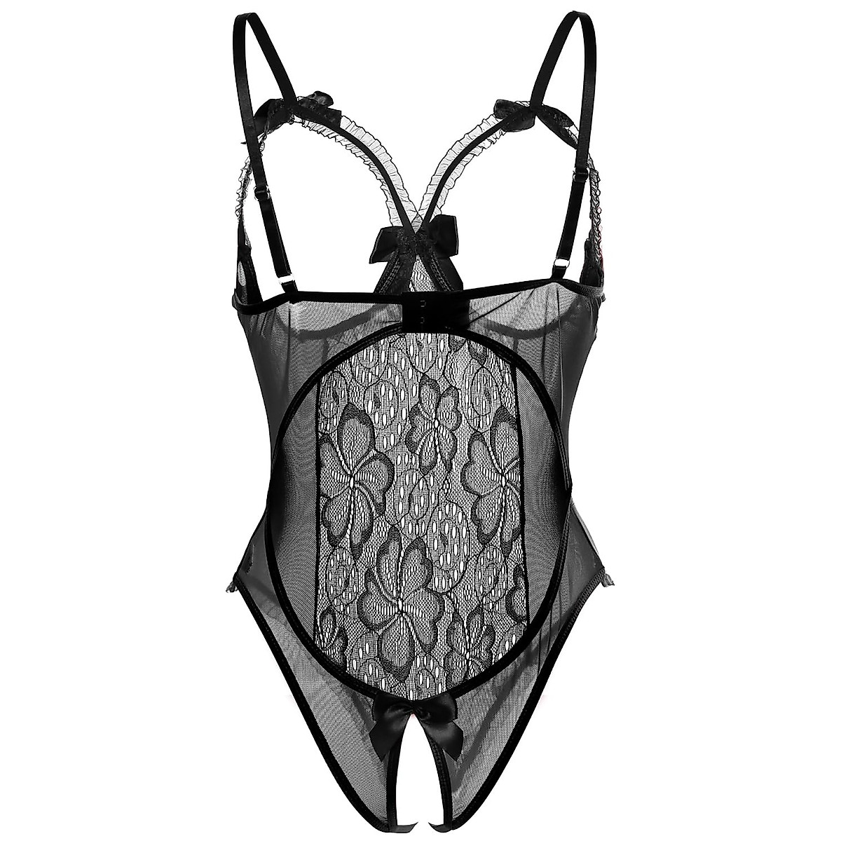 AIBINGGE Lingerie for Women Sexy Teddy One-Piece Lace Babydoll Bodysuit Nightie Plus Size(Black,M)