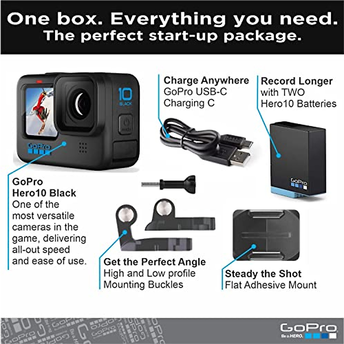 GoPro HERO10 Black- E-Commerce Packaging - Waterproof Action Camera with Front LCD & Touch Rear Screens, 5.3K60 Ultra HD Video