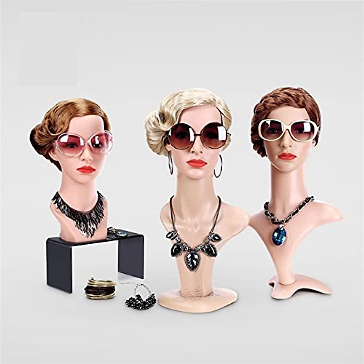 GRFIT Jewelry Rack Female Mannequin Head Manikin PVC Head Bust Wig Head Stand for Wigs Display Making,Styling,Sunglasses,Necklace Earrings Jewelry Stand Holder (Color : D2X)