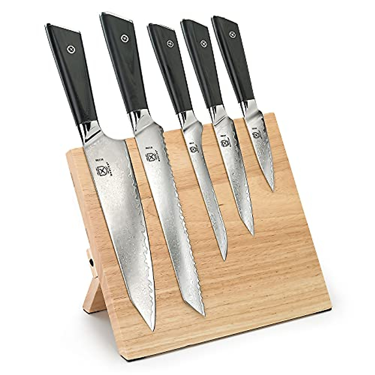 Mercer Culinary Premium Grade Super Steel 6-Piece Knife Set with Magnetic Rubberwood Stand, G10 Handles