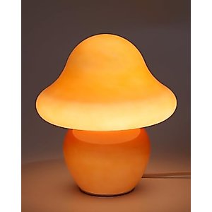 HEQET Mushroom Lamp Orange Glass Mushroom Table Lamp for Bedrooms, Living Room, Aesthetic Lamps for Bedroom, Cute Bedside Lamp