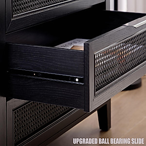 BOSHIRO Dresser for Bedroom, 6 Chests of Drawers, Rattan Drawer Dresser, Boho Dresser, Tall Dresser Modern 6 Drawer Dresser, Black Dresser for Closet, Home Office