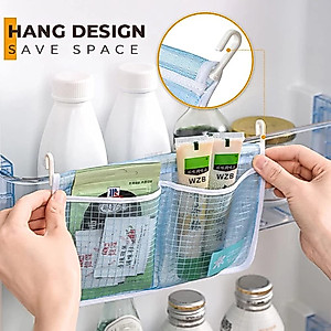 2 Pack Refrigerator Storage Bag Tidy Hanging Mesh Bags,Refrigerator Door Organizer Set, Two Grids Hanging Household Kitchen Tidy Seasoning Organizer With Hook Fridge Organizer Pocket (White)