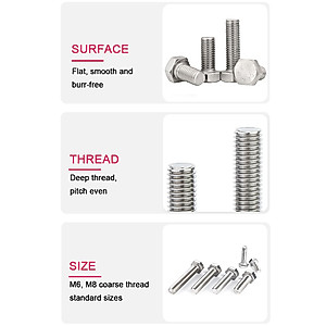 cSeao 10pcs 1/4-20 x 6 Hex Head Bolts Screws, Full Thread, Plain Finish, F593C 18-8 304 Stainless Steel