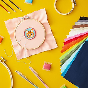 25 Piece Kit Embroidery Cloth Fabric Squares in 20 Colors with 5 Water Soluble Pens for DIY Crafts (8 x 8 in)