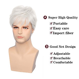 Mens White Wigs Short Layered Natural Cosplay Costume Halloween Synthetic Heat Resistant Replacement Wigs