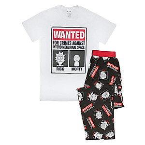 Rick and Morty Mens Pyjama Set | Wanted Poster Short Sleeve Graphic Tee & Long Leg Print PJs | Sci-fi Comedy Merchandise Multicoloured