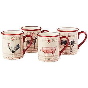 Certified International Famhouse 16 oz. Mugs,Set of 4 Assorted Designs