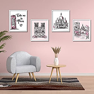 Pajean 9 Pieces Paris Wall Art Prints, Pink Eiffel Tower Bedroom Decor Romantic Paris Theme Room Decor Unframed Art Poster Decor for Girls Living Room Bathroom Kitchen Office Decor, 8 x 10 Inch