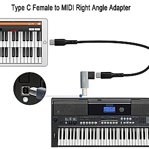 QIANRENON 90 Degree USB C to MIDI Adapter Type C Female to USB B Male Printer Right Angle Adapter Converter, for Printer MIDI Electric Piano Electronic Drum, 2PCS, Gray