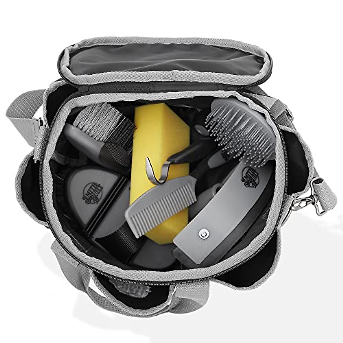 SmithBuilt 8-Piece Horse Grooming Tool Kit with Tote Bag, Gray/Black