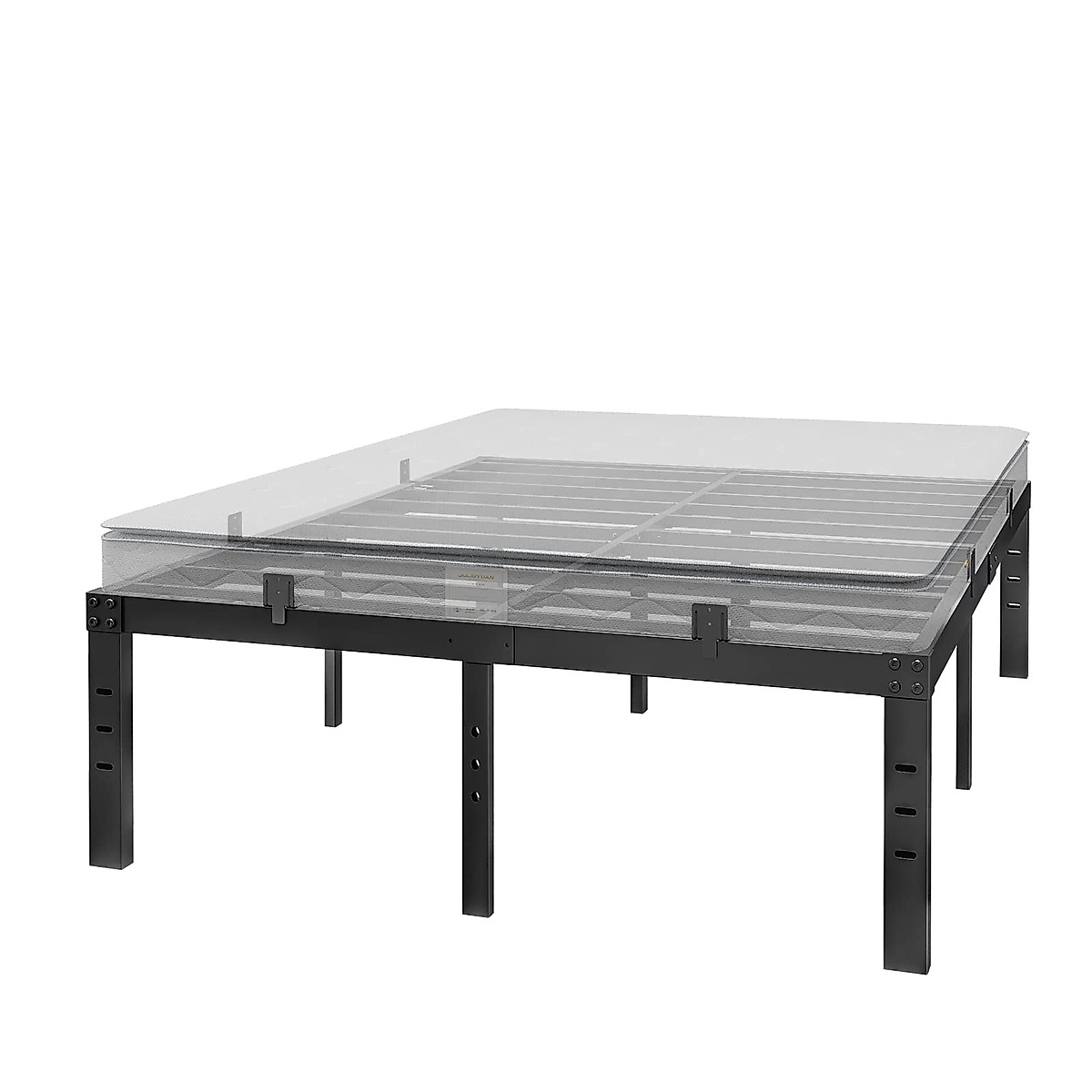 COMASACH 16 Inch Full Bed Frame and 6 Pcs Mattress Gaskets, Heavy Duty Metal Platform Bed Frames with 4500Lbs Steel Slat Support, No Box Spring Needed, Noise Free Non Slip Mattress Foundation, Black
