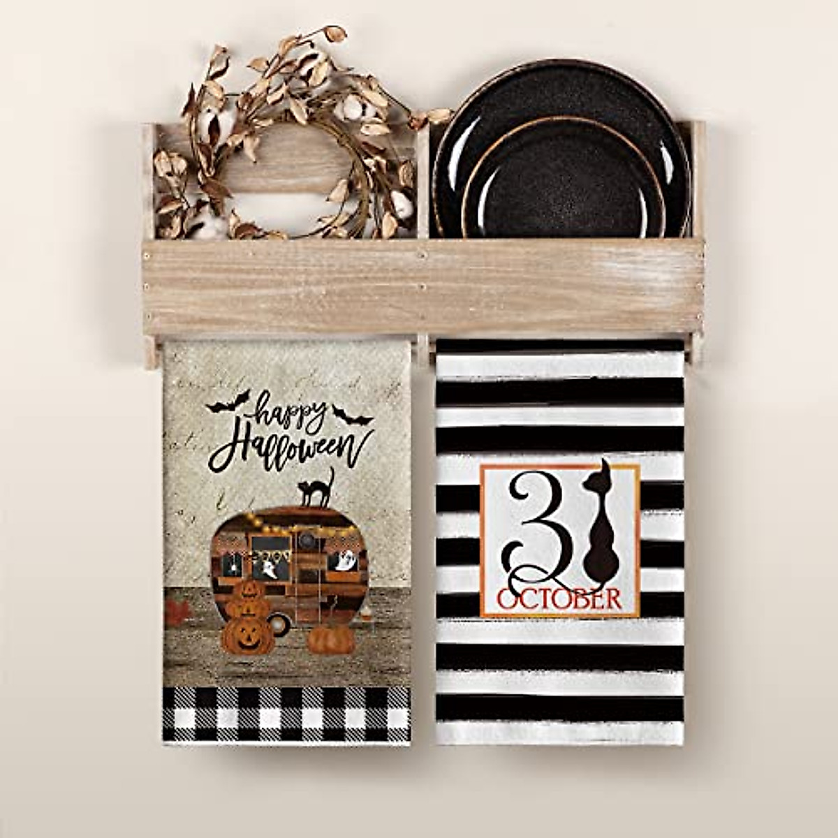 Artoid Mode Stripes 31 October Happy Halloween Ghost Pumpkins Trailer Kitchen Towels Dish Towels, 18 x 26 Inch Hand Towel Bathroom Gift Set of 2