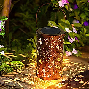 Solar Lanterns Outdoor Hanging Lantern Lights, Dragonfly Hollowed-Out Metal Decor Lantern, Waterproof LED Decorative Garden Light - Delicate Garden Decoration for Patio, Yard, Pathway, Landscape