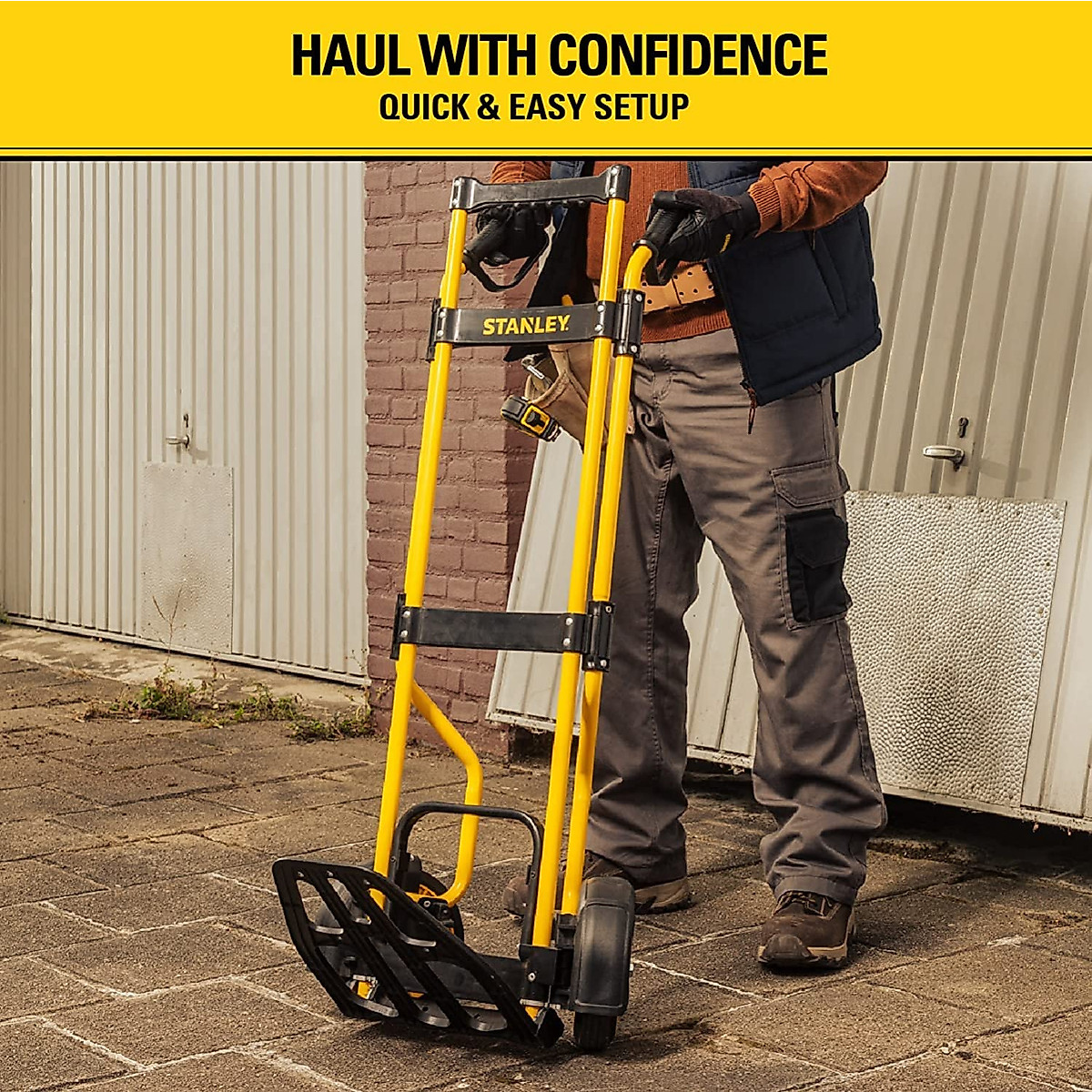 STANLEY Heavy-Duty Folding Hand Truck & Dolly, 400 lbs. (181 kgs.) Capacity, Professional Grade, Compact, Lightweight & Slim Design, Easy Storage, Steel Frame, Ergonomic 3 Handle Design (SXWT-FT591)