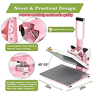 O BOSSTOP Upgrade Clamshell Heat Press 15x15,DIY Digital Industrial-Quality Sublimation Heat Press Machine for T- Shirt Printing,Rhinestone HTV Vinyl Heat Press for Home Use,Businessman(CE/ROHS,Pink)