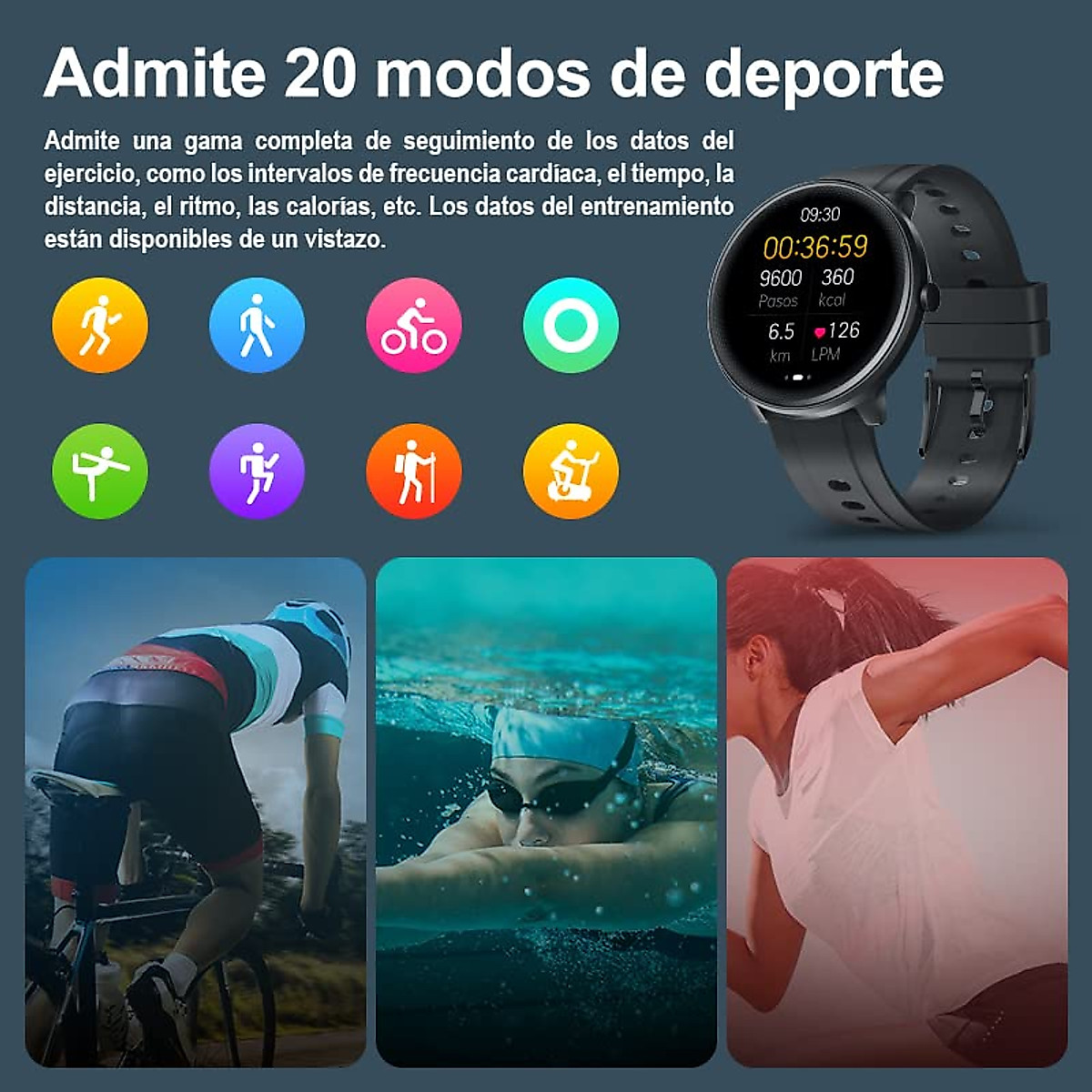 FITUP for Men Women V15S Smart Watch, 1.28 Inch, Round Large Screen, Heart Rate, Blood Oxygen, Sleep Monitoring, SmartWatches Supports 20 Sports Modes, Fitness Tracker(Black)