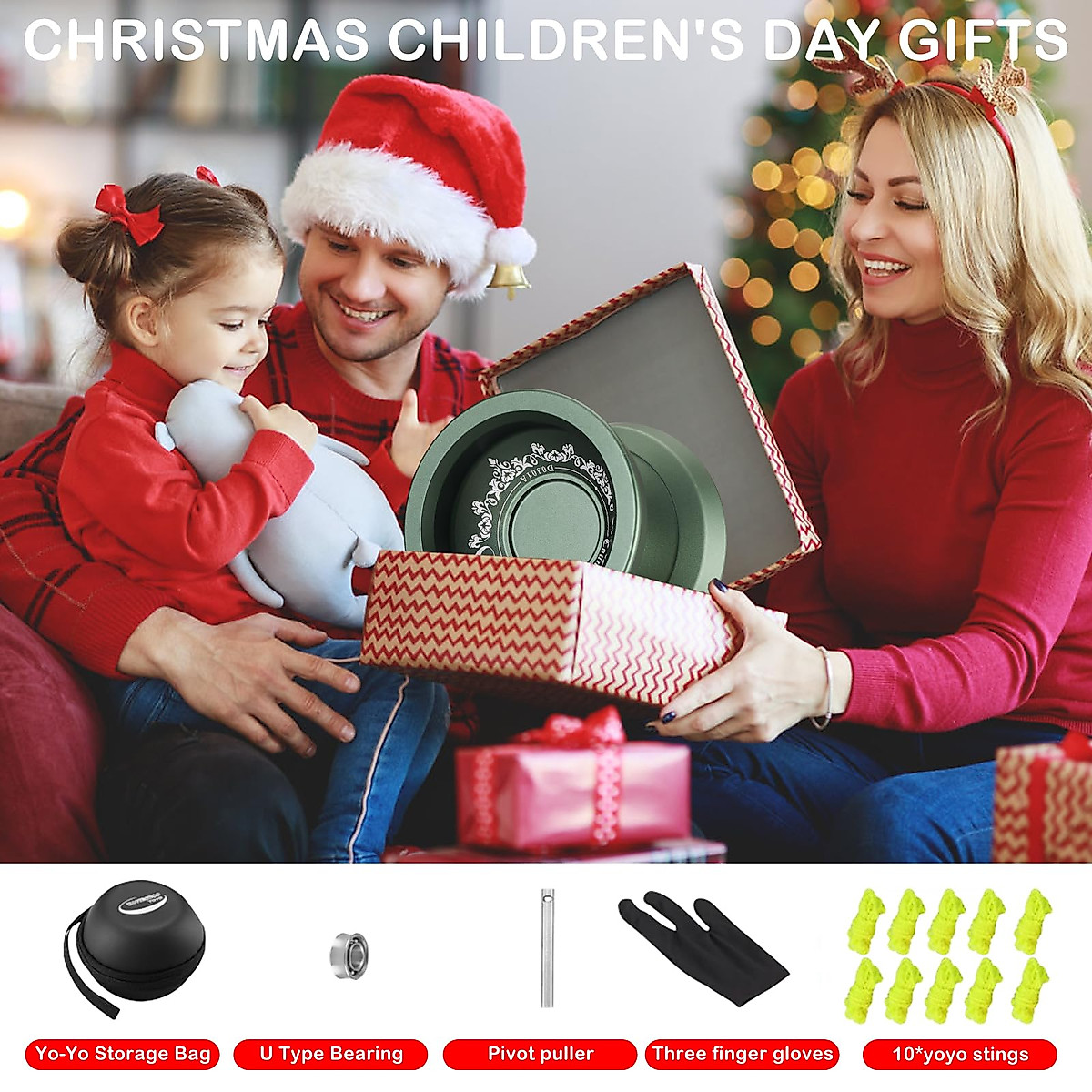 WATIEOBOO Yoyo Professional, Metal Unresponsive Yoyo for Kids Beginners, Adults Intermediate-Advanced Players with Glove and 10 Replacement Yoyos Strings(N Army Green)