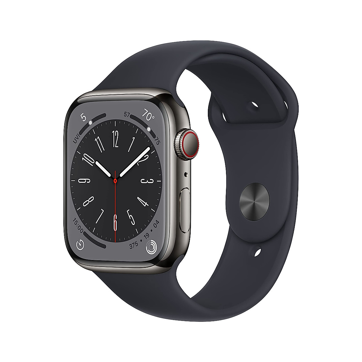 Apple Watch Series 8 (GPS + Cellular, 45MM) Graphite Stainless Steel Case with Midnight Sport Band, M/L (Renewed Premium)