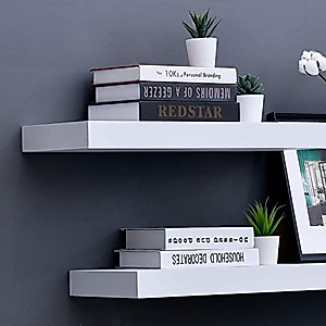 WELLAND 36 inch White Mission Floating Shelves for Wall, Bathroom Wall Mount Shelves, Wood Modern Display Shelves, Book Shelves,for Bedroom,Living Room and Kitchen