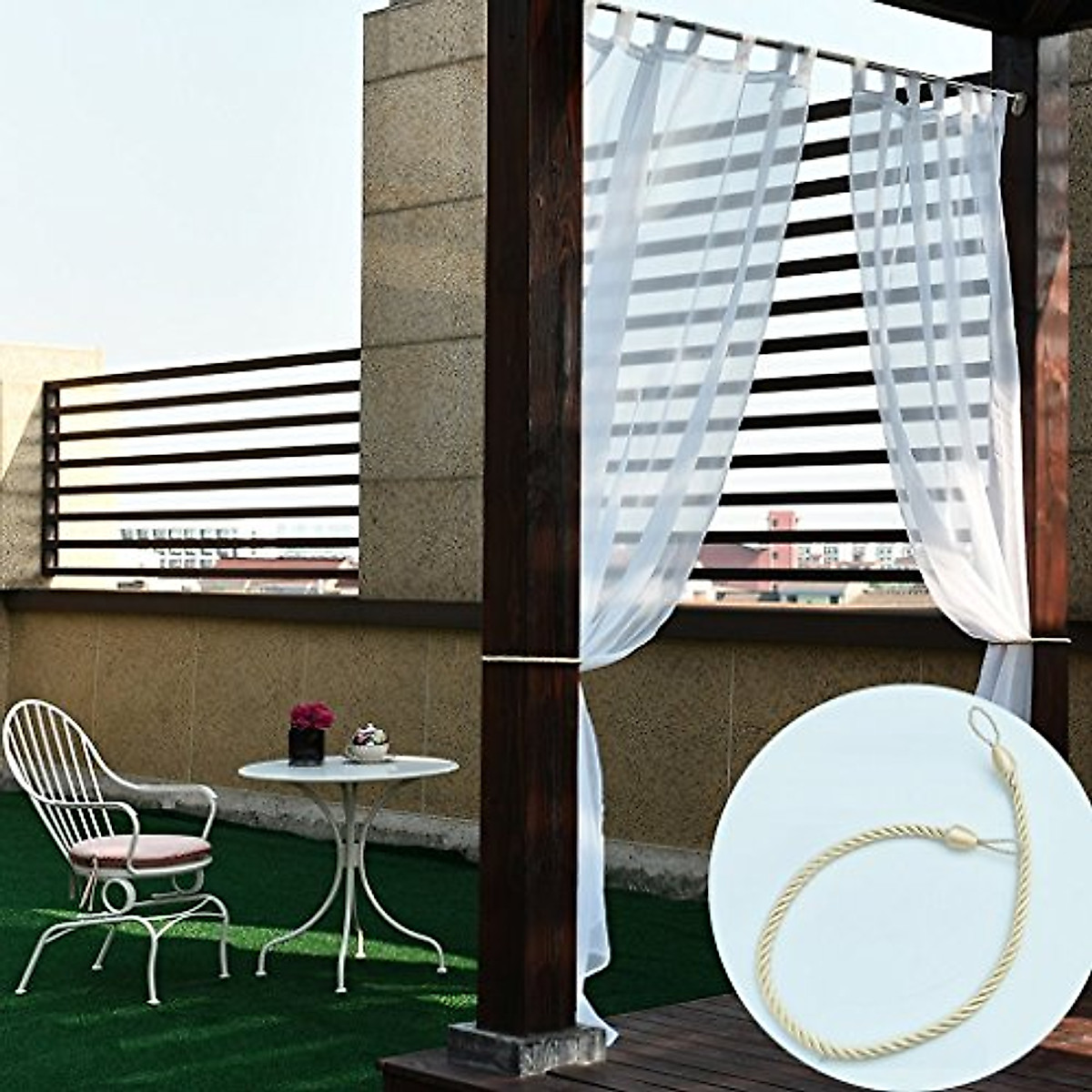 NICETOWN White Sheer Outdoor Curtain for Patio Waterproof, Elegant Tab Top Waterproof Indoor Outdoor Curtain for Porch/Pergola (1 Panel, W54 x L84, White)