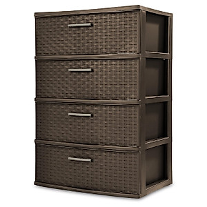 TRFMY 4-Drawer Wide Weave Design Storage Tower,Frame & Drawers w/Driftwood Handles, Cement, Case of 1 (Espresso)