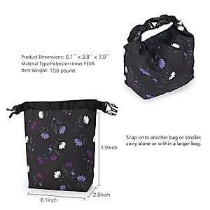 MOV COMPRA Insulated Snack Bag- Women Reusable Sandwich & Snack Bags, Leakproof Food Storage Small Lunch Bag For Picnic,Work(Small，Purple Flower