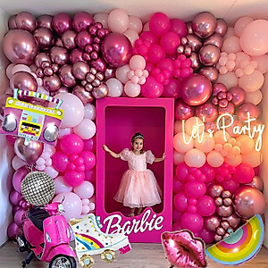 Rainbow Retro Party Balloons Kit for Hot Pink Girls Birthday Party,Baby Shower,Princess Themed Decorations