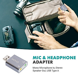 Movo USB-AC1 3.5mm TRRS Microphone to USB 2.0 Stereo Digital Audio Converter - USB Sound Card Adapter for Computer or Laptop - Convert USB Input to 3.5mm TRRS Headphone or Mic Jack