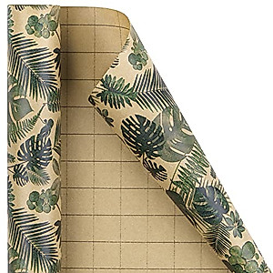 RUSPEPA Kraft Wrapping Paper Roll - Tropical Plants Design Great for Birthday, Party, Baby Shower - 17 Inches X 32.8 Feet