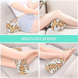 xigua Cute Corgi Dog Neck Roll Pillow for Neck Relief with Removable Washable Cover - Memory Foam Round Cylinder Bolster, Ergonomically Designed for Head, Neck, Back, and Legs