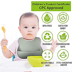 Socub Silicone Baby Bibs, Comfortable Waterproof Silicone Bibs for Baby Girl, BPA Free, with Food Catcher Pocket, Muted, Cream