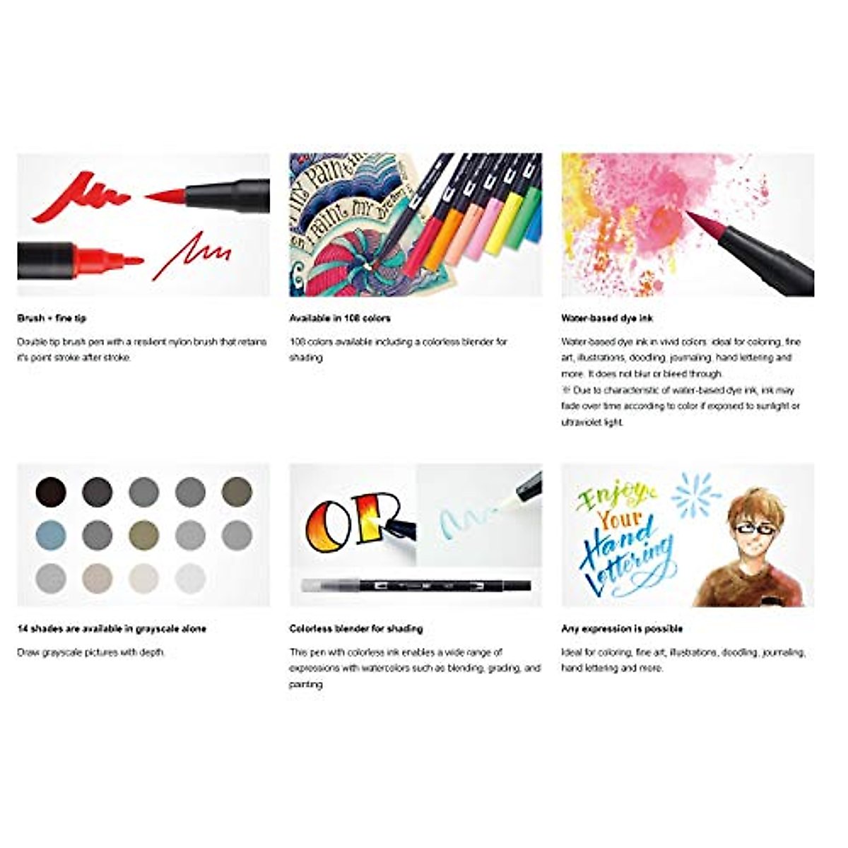 Tombow Dual Water Based Markers, Twin Tip, Primary Palette Assorted Inks, 10/Pack (56167)