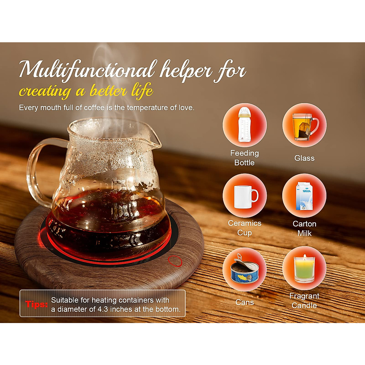 Coffee Mug Warmer, 40W Coffee Cup Warmer for Desk with 3 TEM Setting Breathing Light Gravity-Induction Smart Electric Beverage Warmers Heating Plate for Coffee, Milk, Tea, Candle Wax