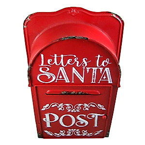 Wowser Distressed Hand Painted Red Metal Letters to Santa Mail Post Box, 15 1/4 Inch