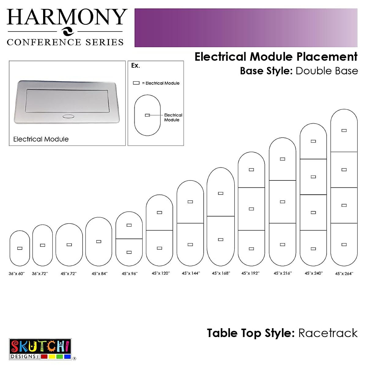 SKUTCHI DESIGNS INC. 16' Large Modular Conference Table with Data and Power | 16 Person Racetrack Table | Harmony Series | White Cypress