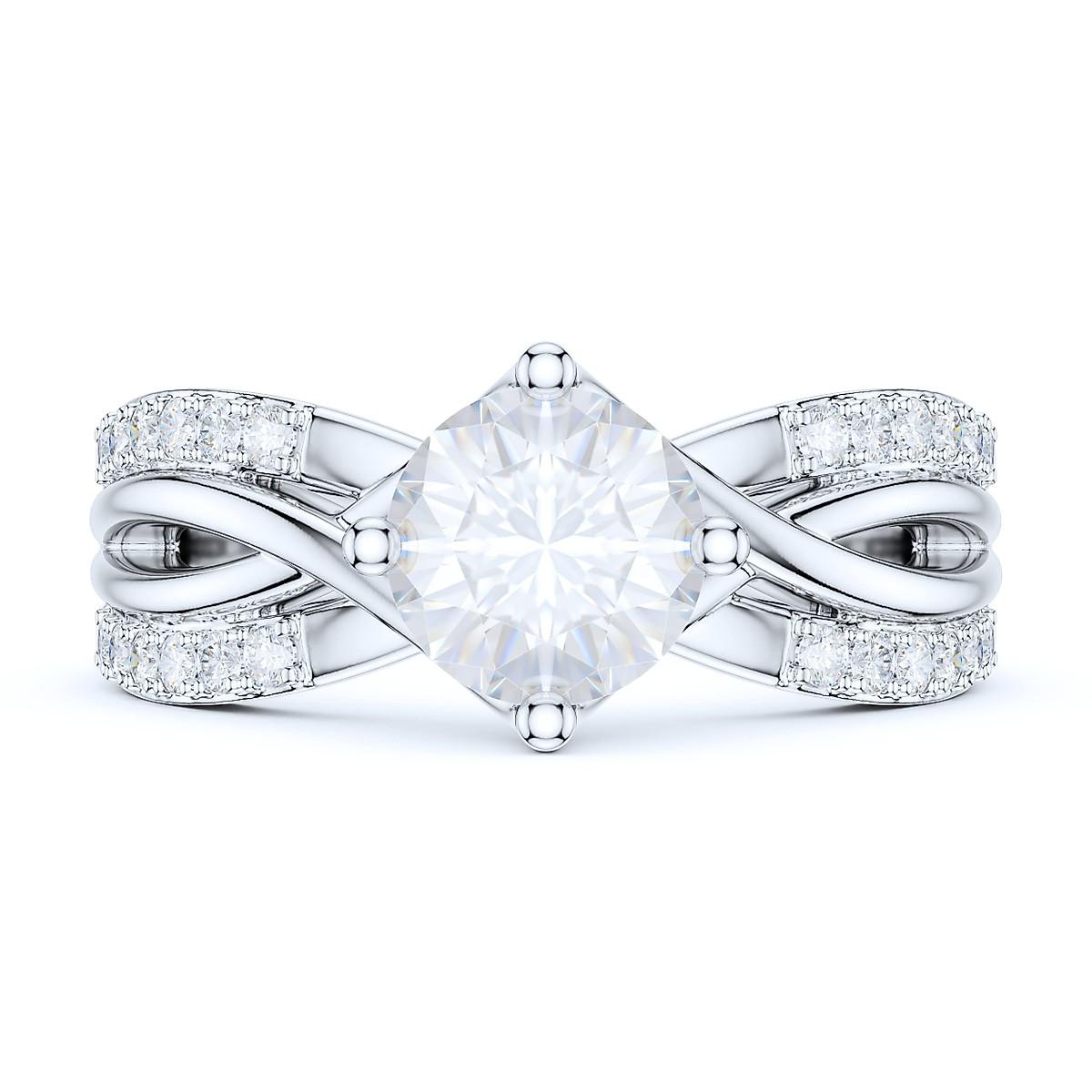 PRSTANI Sterling Silver Fancy Split Intersecting Infinity 1CT Round Brilliant Cut Genuine Moissanite Promise Engagement Ring (7.5)