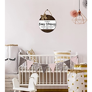 Sokomurg Shhh... Baby Sleeping Sign for Front Door Please Don't Knock or Ring Bell Hanging Sign Plaque, Round Rustic Wooden Door Hanger for Baby Room, Nursery, Kindergarten, Bedroom, Door Knob Door Decor