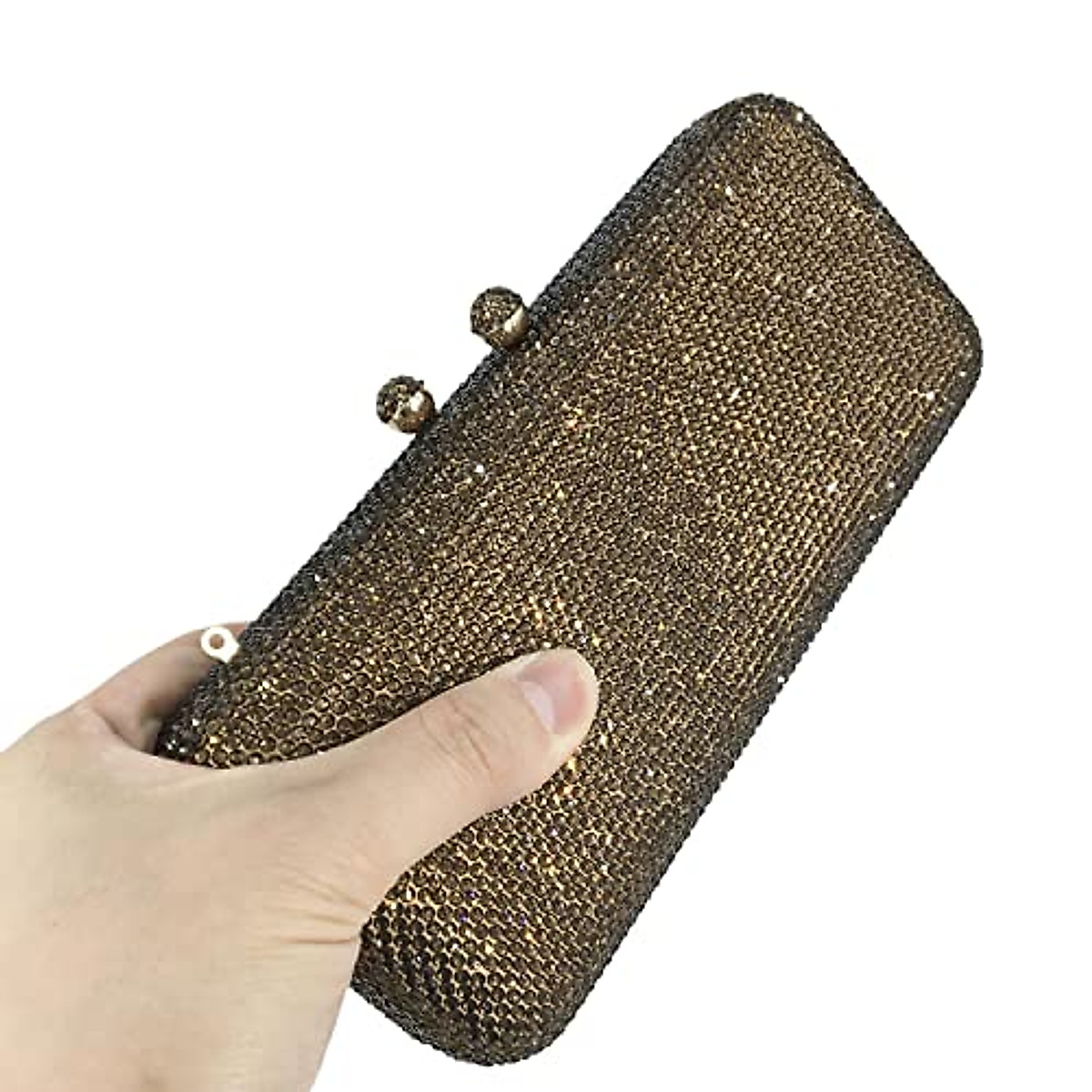 Elegant Long Crystal Box Clutch Evening Bag for Women Wedding Handbags Party Rhinestones Purse (Small,Bronze)
